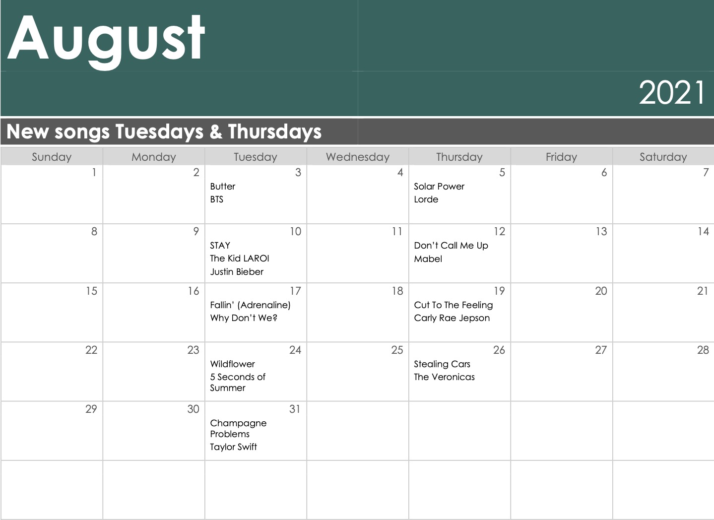 Flute Sheet Music: Calendar
