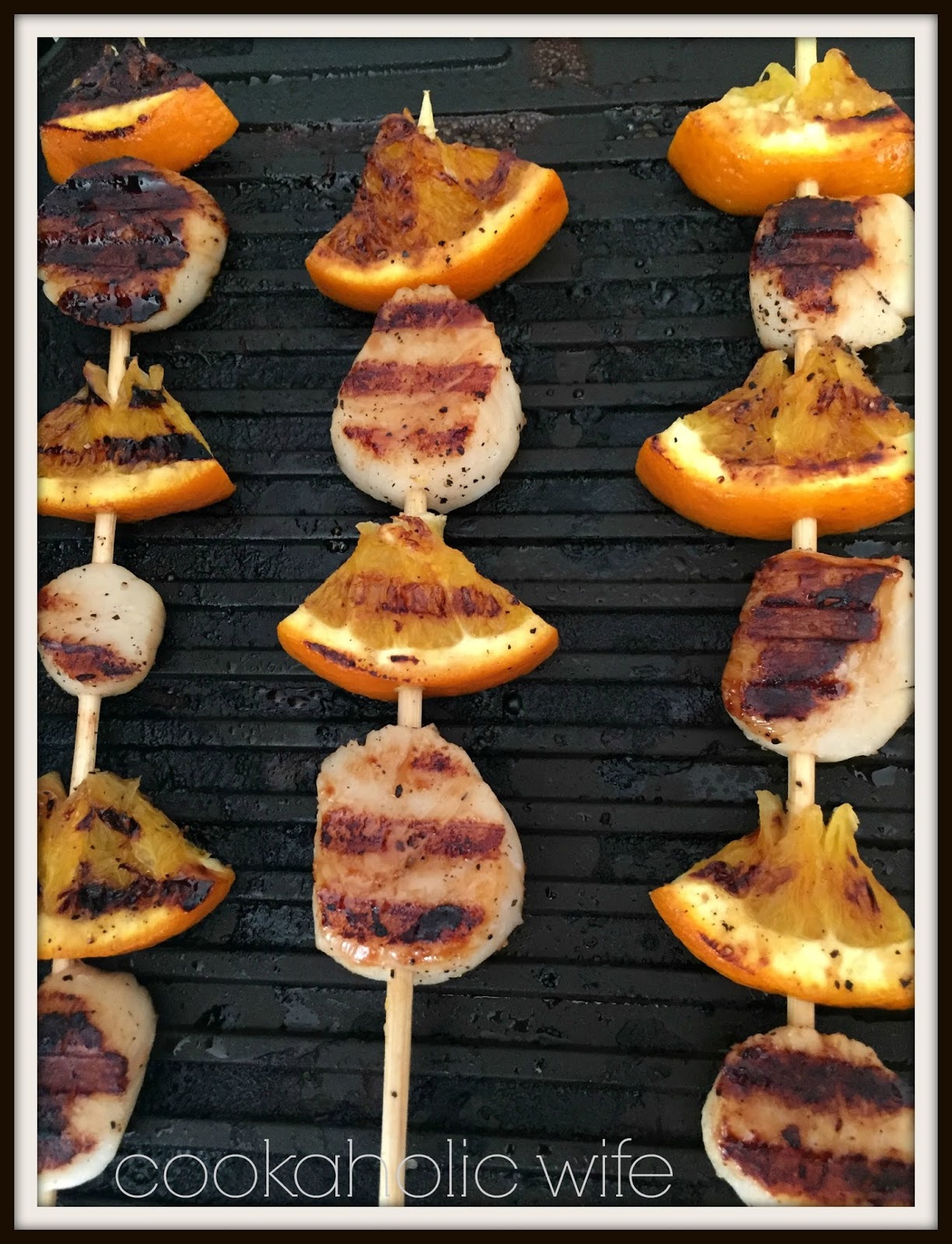Grilled Scallops and Orange with Honey-Ginger Glaze - Cookaholic Wife