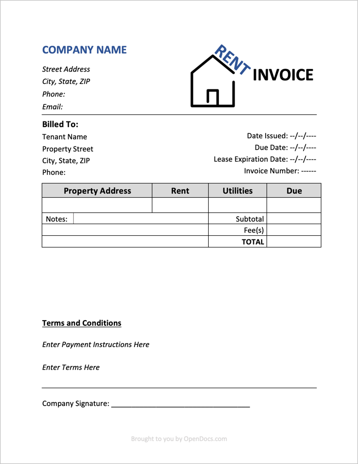 Rent Invoice Pdf Invoice Template