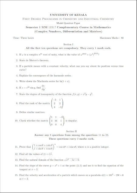 Kerala University Chemistry Complementary Course in Mathematics ...