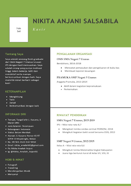 Contoh Curriculum Vitae (CV) Untuk Kasir - Tanpakoma