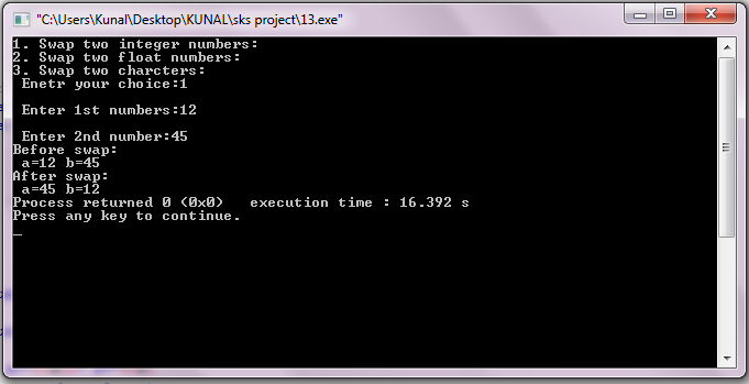 C++ program to swap two variable using template function