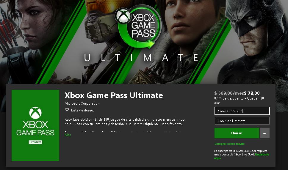 Dos meses de Game Pass Ultimate a 78ARS hasta el 20 de septiembre