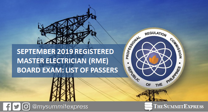 RME Passers: September 2019 Registered Master Electrician board exam result
