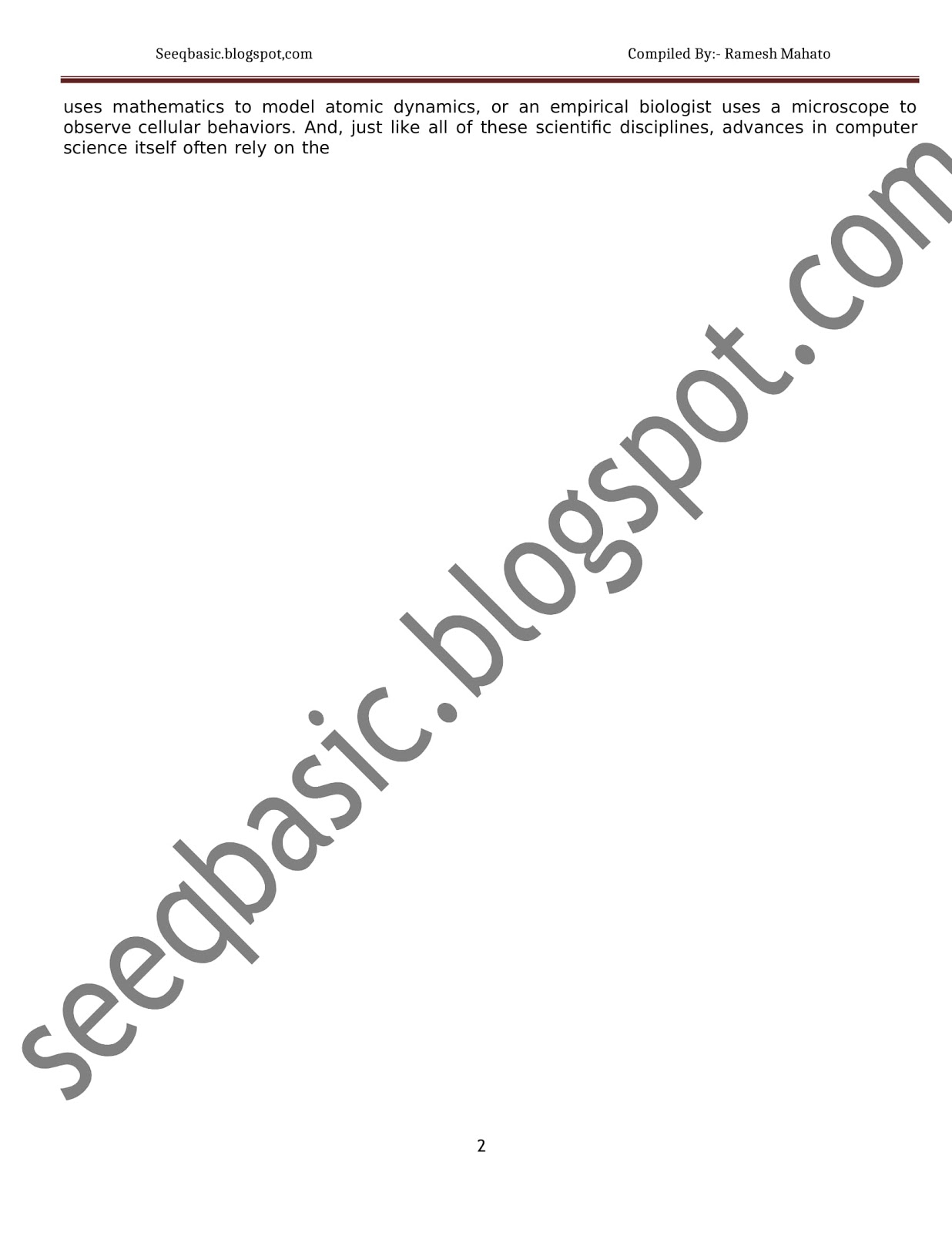 Computer Science & Programming : Computer Science Class 11 Notes