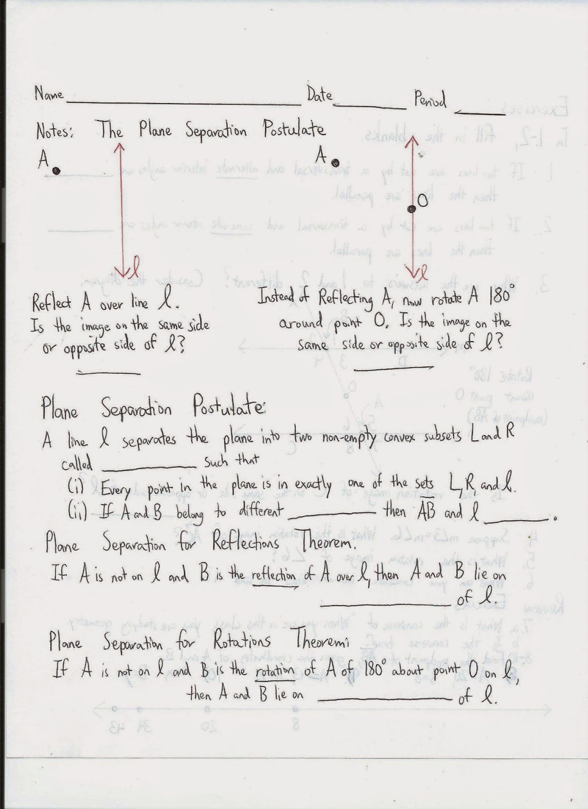 Geometry, Common Core Style: The Plane Separation Postulate (Day 44)