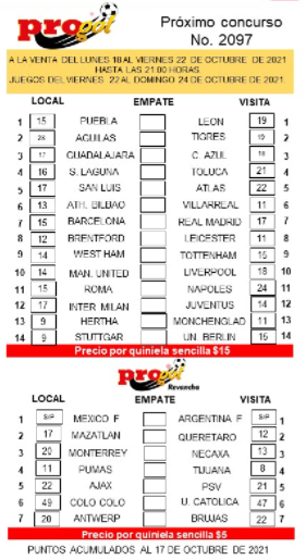 Quiniela Progol 2097 | Quiniela Progol 2219