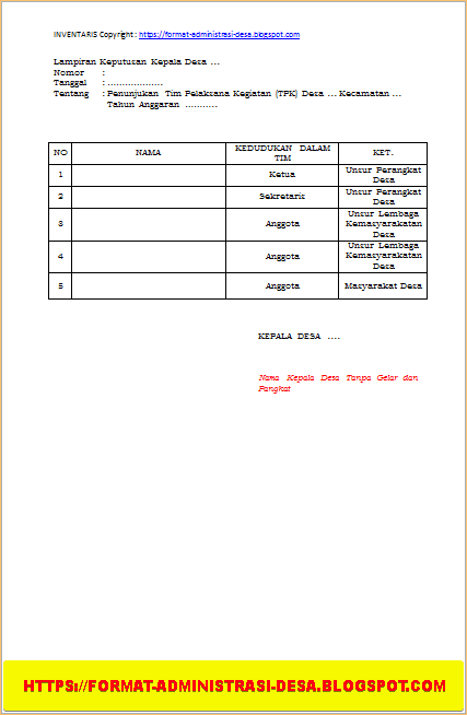 Contoh SK TPK Desa Tahun 2022 (Doc dan PDF) | FORMAT ADMINISTRASI DESA