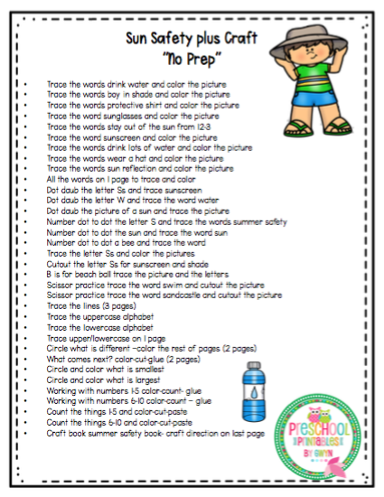 Summer Safety plus Craft "No Prep" ~ Preschool Printables