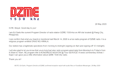 SOUTH EAST ASIA DXING: DZME-AM (via Pasig City, Philippines)