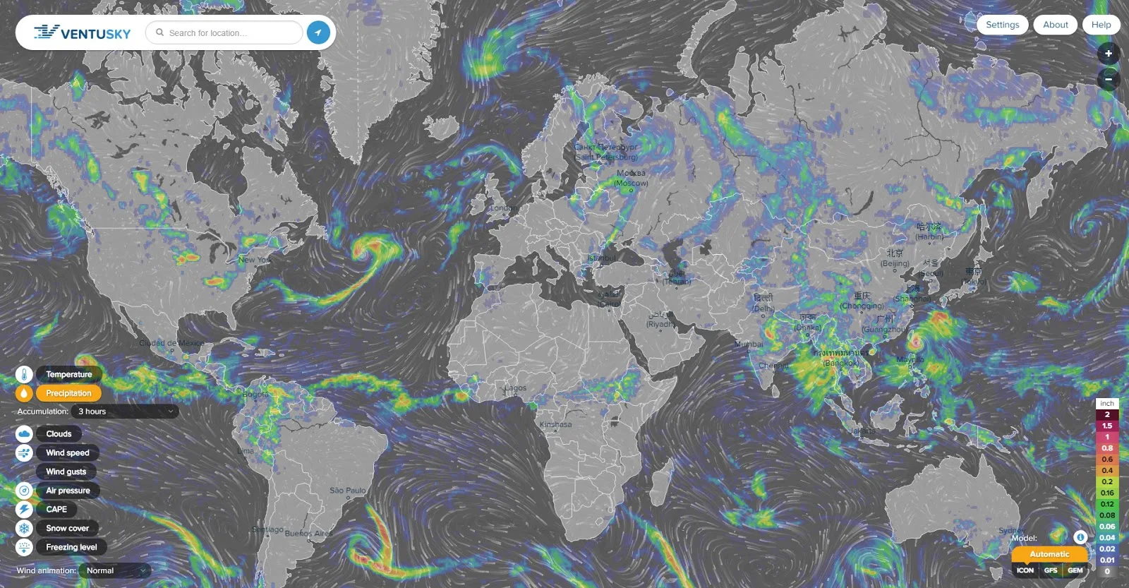 Wind, Rain and Temperature Animated Maps