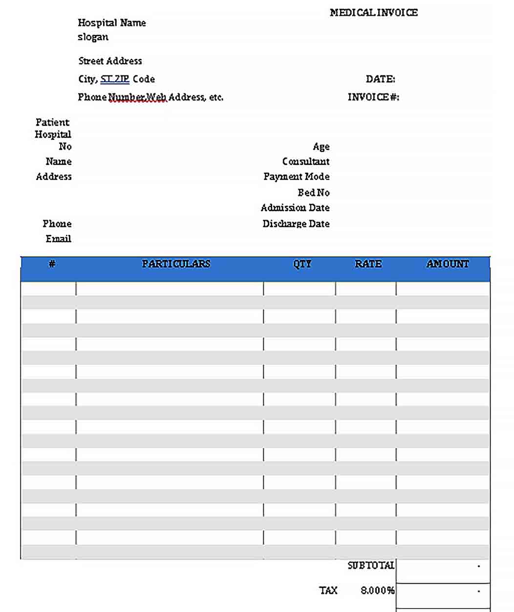 Sample Medical Bill Receipt - Invoice Template