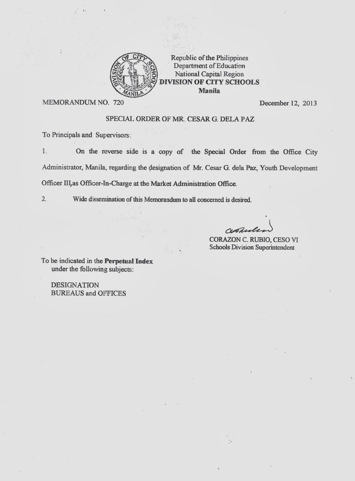 Department of Education Manila: Division Memorandum No. 720 - SPECIAL ...