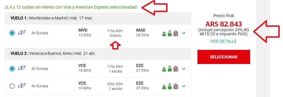 Vuelos directos a Madrid por AR$ 82.843 desde Montevideo regresando desde Venecia a Buenos Aires!!!