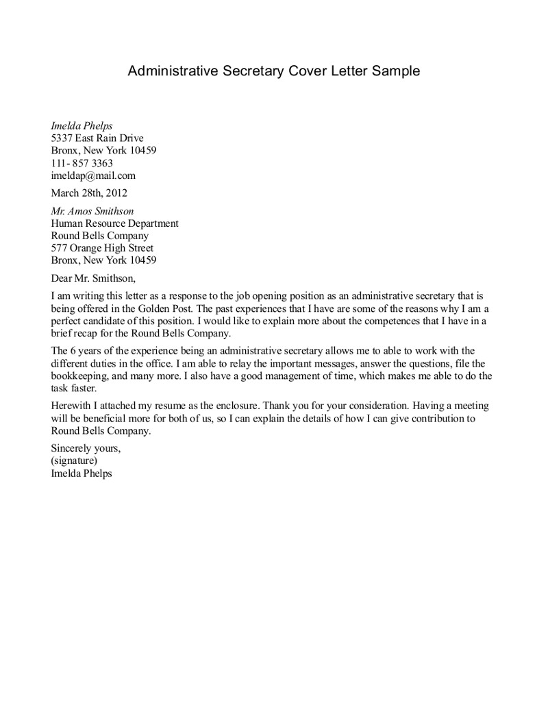 Secretary Cover Letter Template ~ Resume Letter