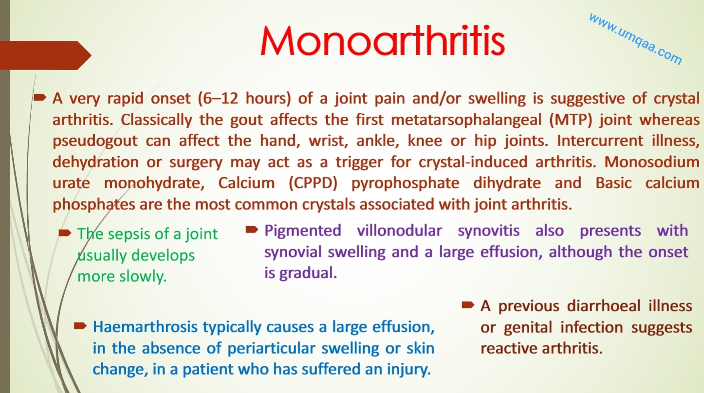 What are the causes of monoarthritis?