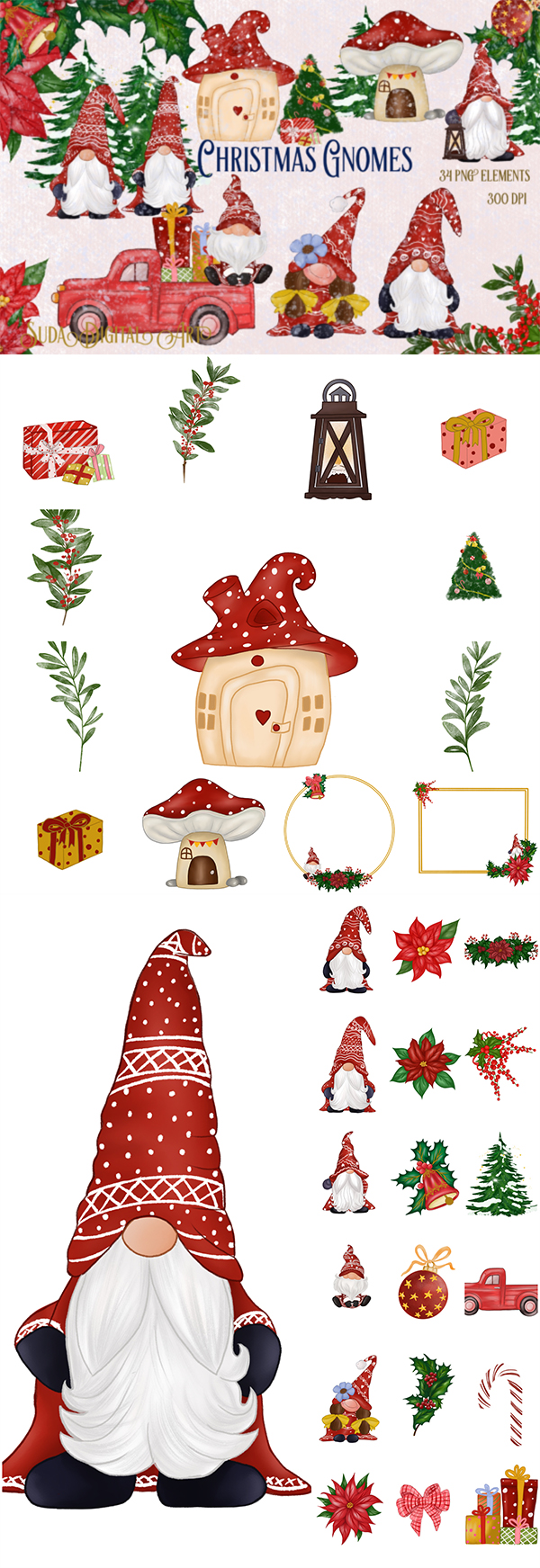 Блог Колибри: Cute Red Gnomes Christmas Clipart