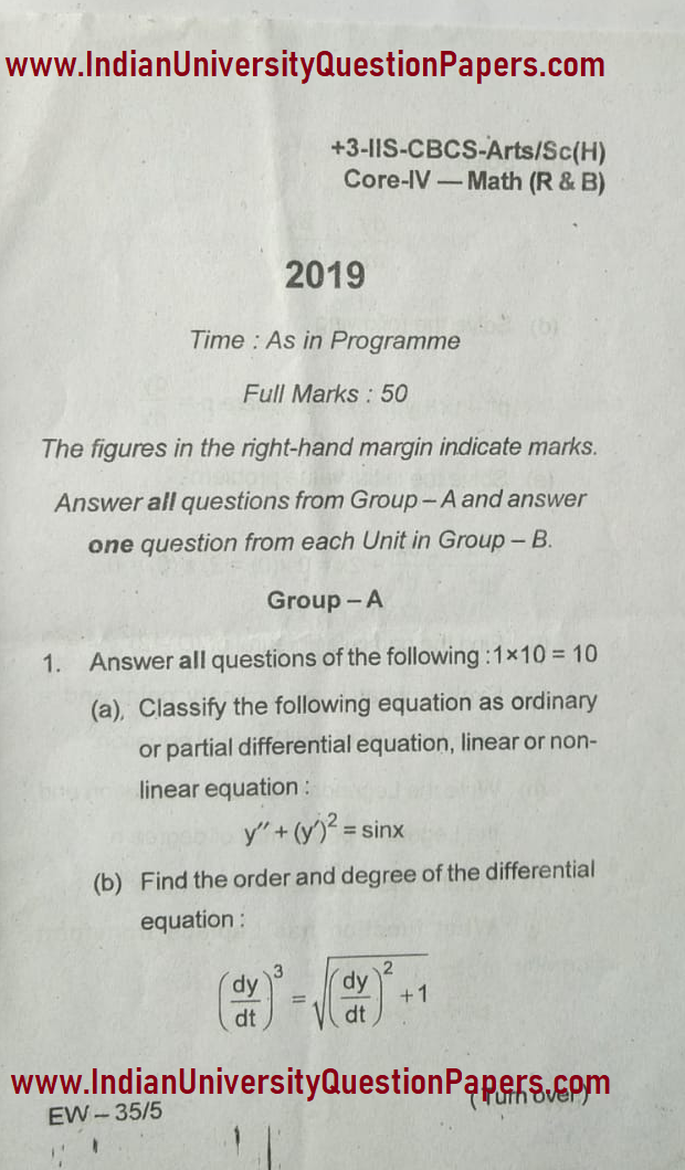 Utkal University B.Sc Mathematics 2nd Sem Core IV 2019 Question Paper ...