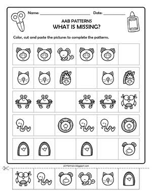 A Little Train: Cute animal AAB patterns. Copy, extend, complete and ...