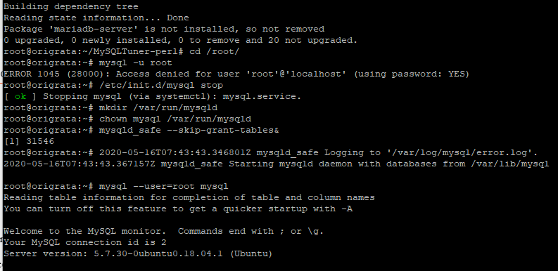 ERROR 1045 (28000): Access denied for user 'root'@'localhost' (using ...