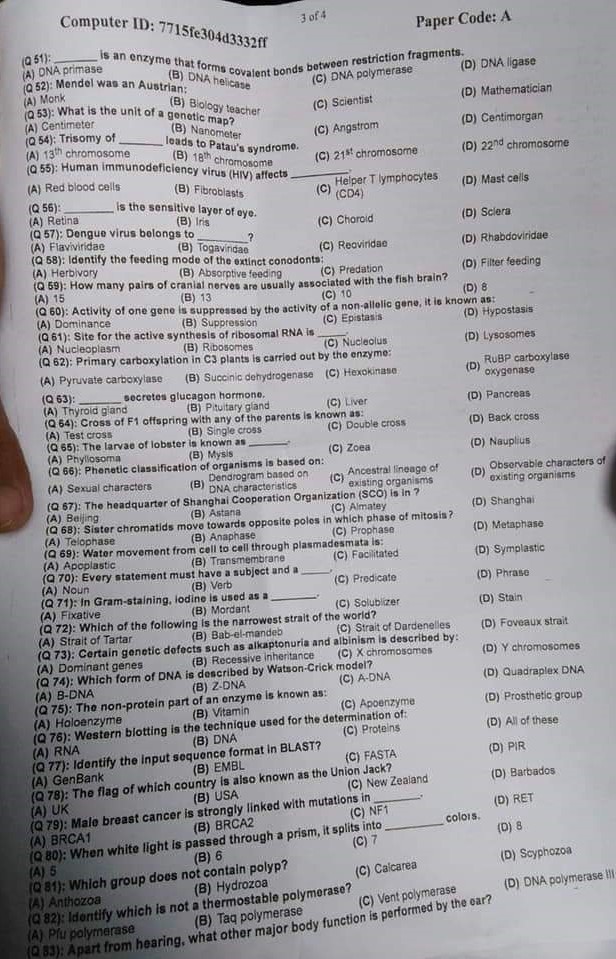 PPSC Past Papers | ppsc biology 2020 | ppsc chemistry paper 2020