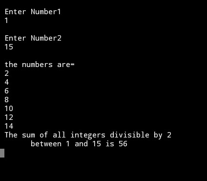 C program that print sum of all integers divisible by 2 between given ...