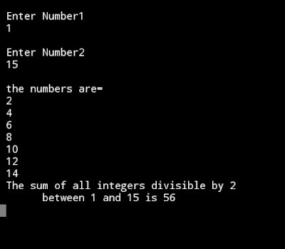C program that print sum of all integers divisible by 2 between given ...