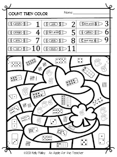 An Apple For The Teacher: St. Patrick's Day Subitizing Color by Number