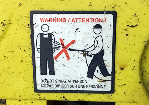 Hey, pressure-washer warning label... |unpressable buttons
