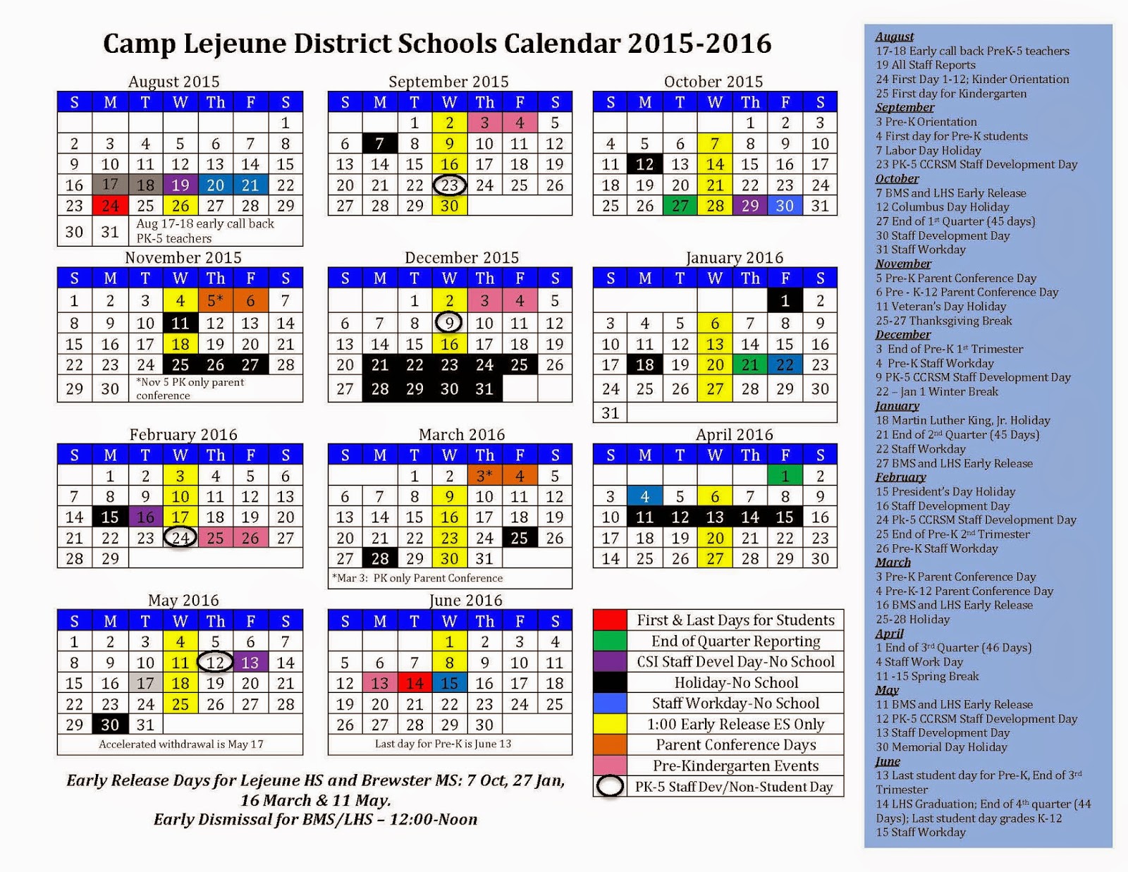 Room to Bloom in 3rd Grade: 2015-2016 District Calendar