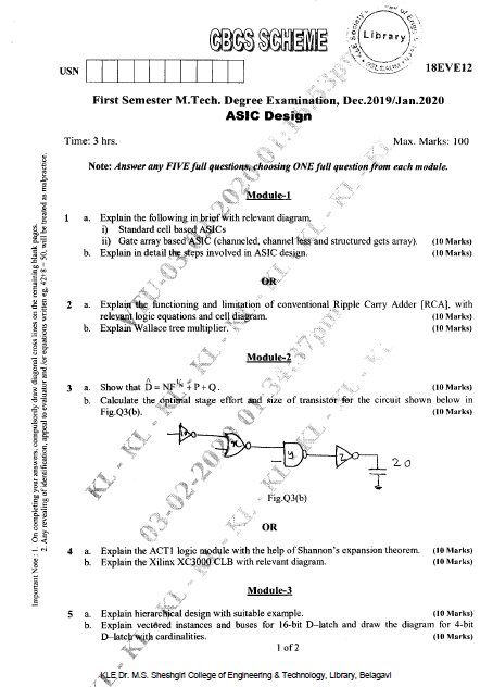 Visvesvaraya Technological University M.Tech. VLSI. (CBCS) First Semester 18EVE12 : ASIC Design ...