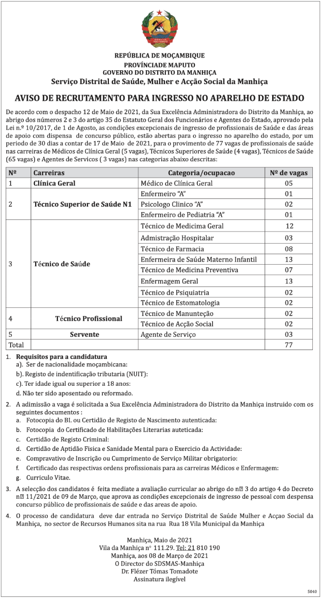 VdE | (77 vagas) para Profissionais de Saúde | Serviço distrital de ...