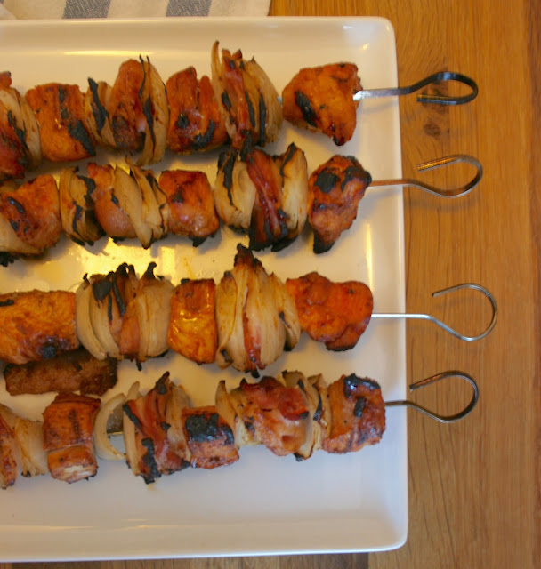 Just A Darling Life: Sriracha BBQ Chicken Skewers with Bacon and Onion