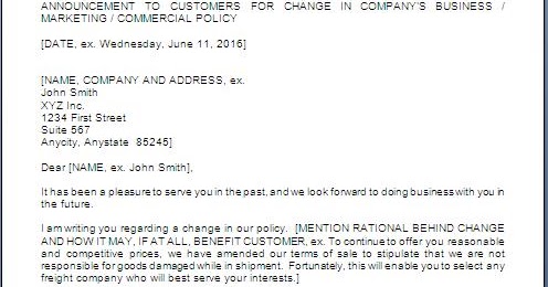 Policy Change Letter to Customers