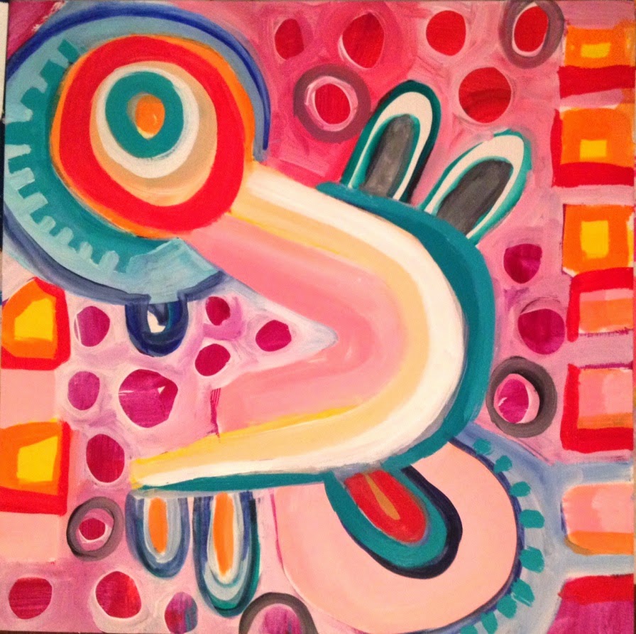ART GIRL: Abstract painting "Spastic Colon" 12"x12" acrylic on board