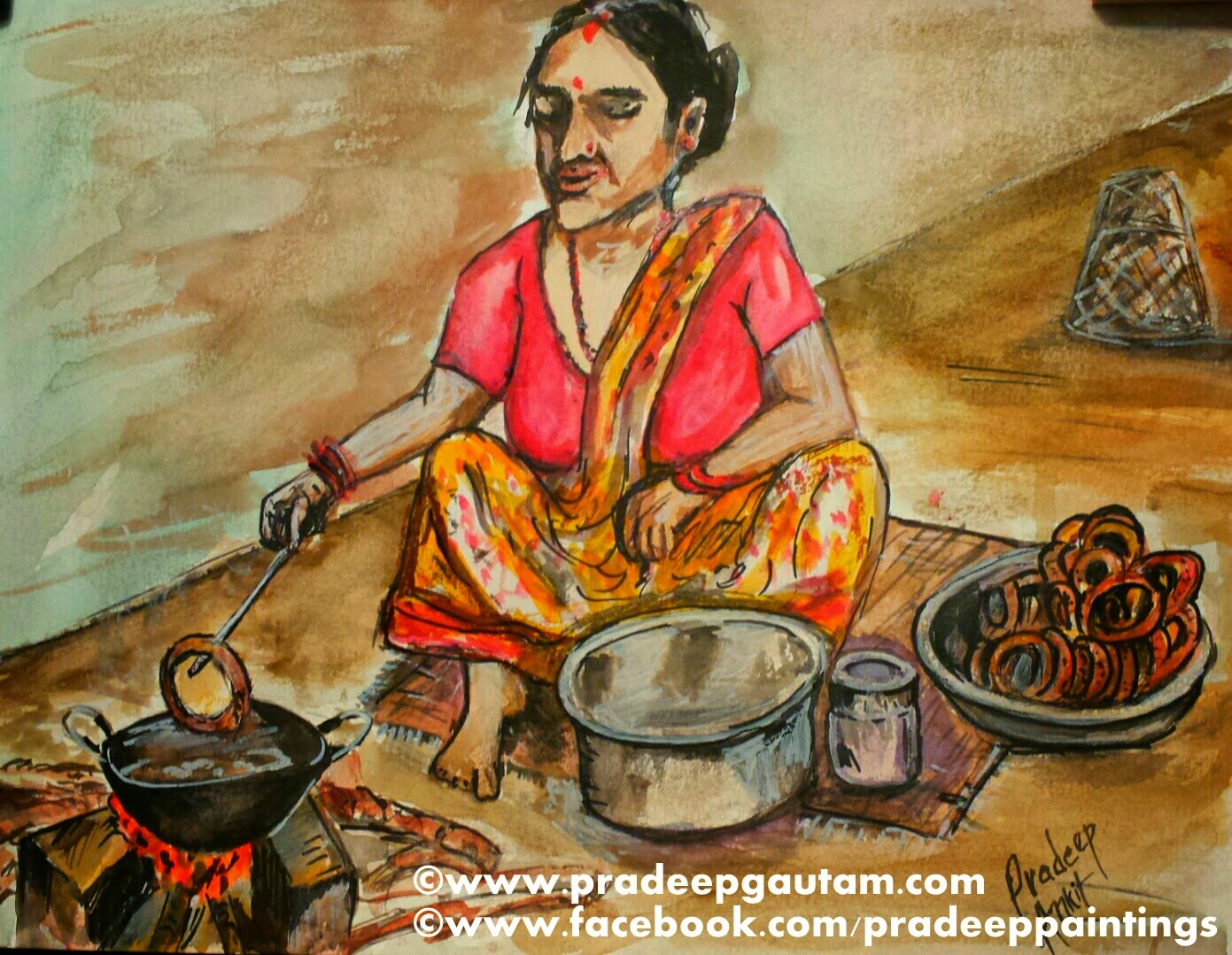 Pradeep Gautam Creations: 35. A nepali mother is cooking SelRoti in ...