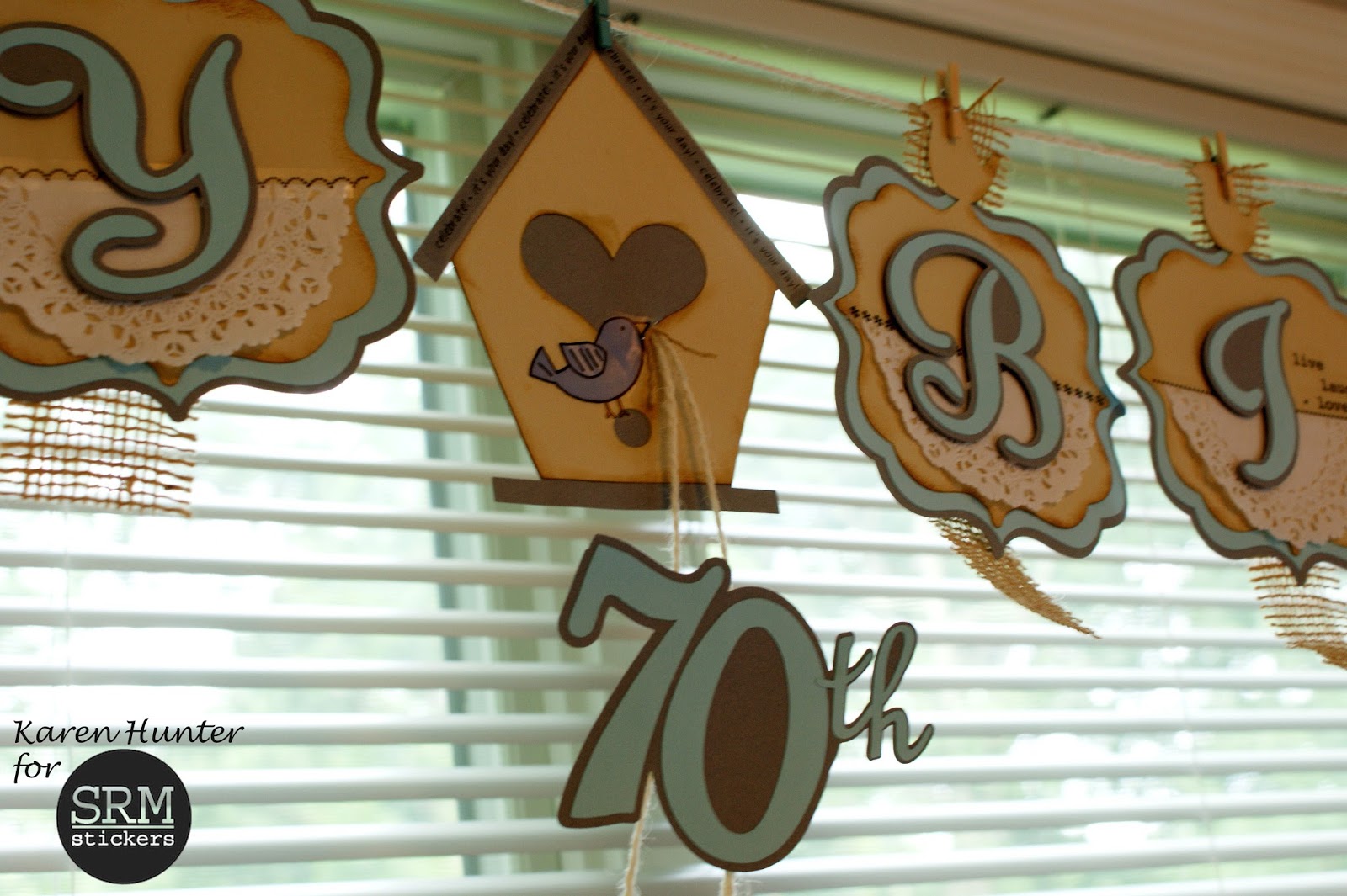 SRM Stickers: Burlap & Lace Birdie Birthday Banner by Karen