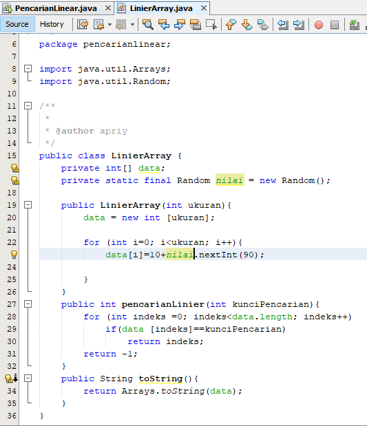 #JAVA : Program Algoritma Pencarian (Searching) Linear Dengan Data Random