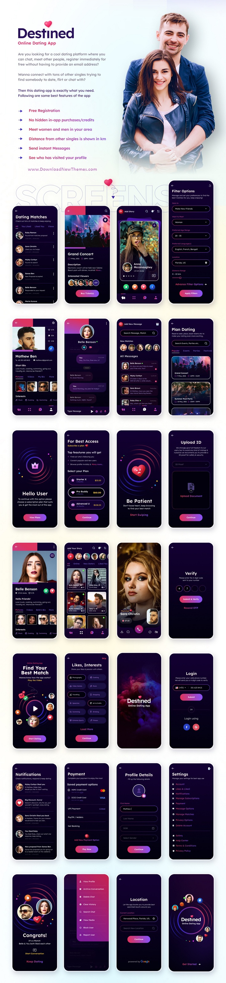 Destined A Dating App UI Figma Template Review - Download New Themes