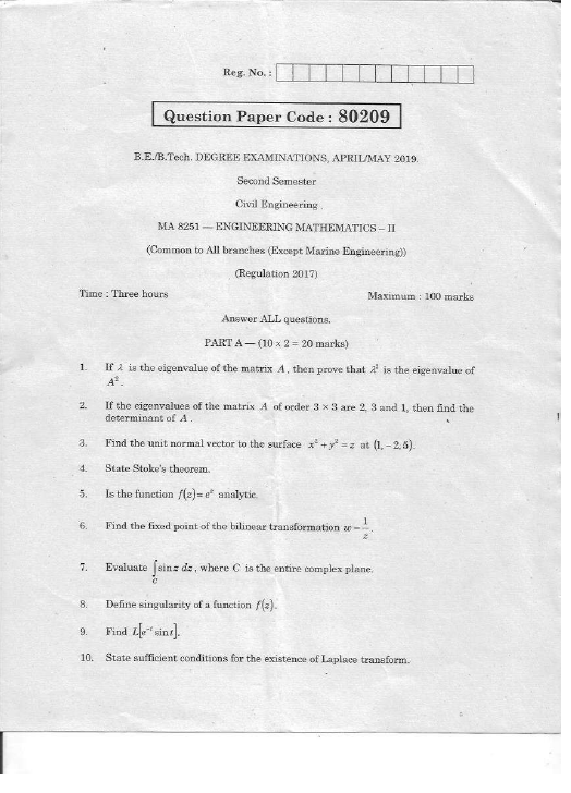 Anna University MA8251 Engineering Mathematics-II April /May 2019 ...