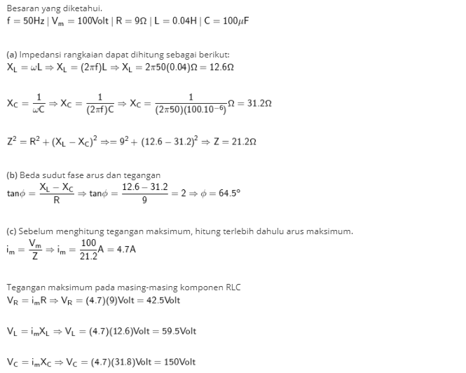 Daya Rata-Rata Rangkaian RLC Seri, dan Diagram Fasornya