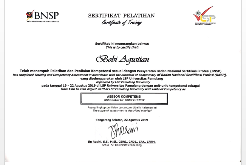 Bobi Agustian, S.Kom., M.Kom: Pelatihan dan penilaian kompetensi sesuai ...