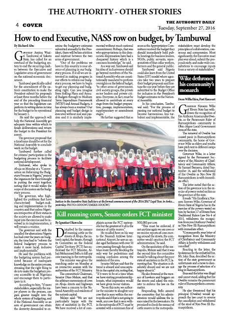 The Authority Newspapers Today - September 27th, 2016