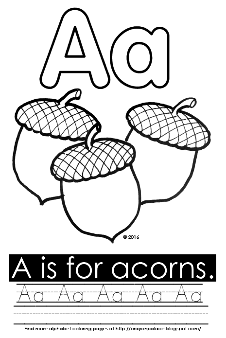 Crayon Palace: "A is for acorns" alphabet coloring page