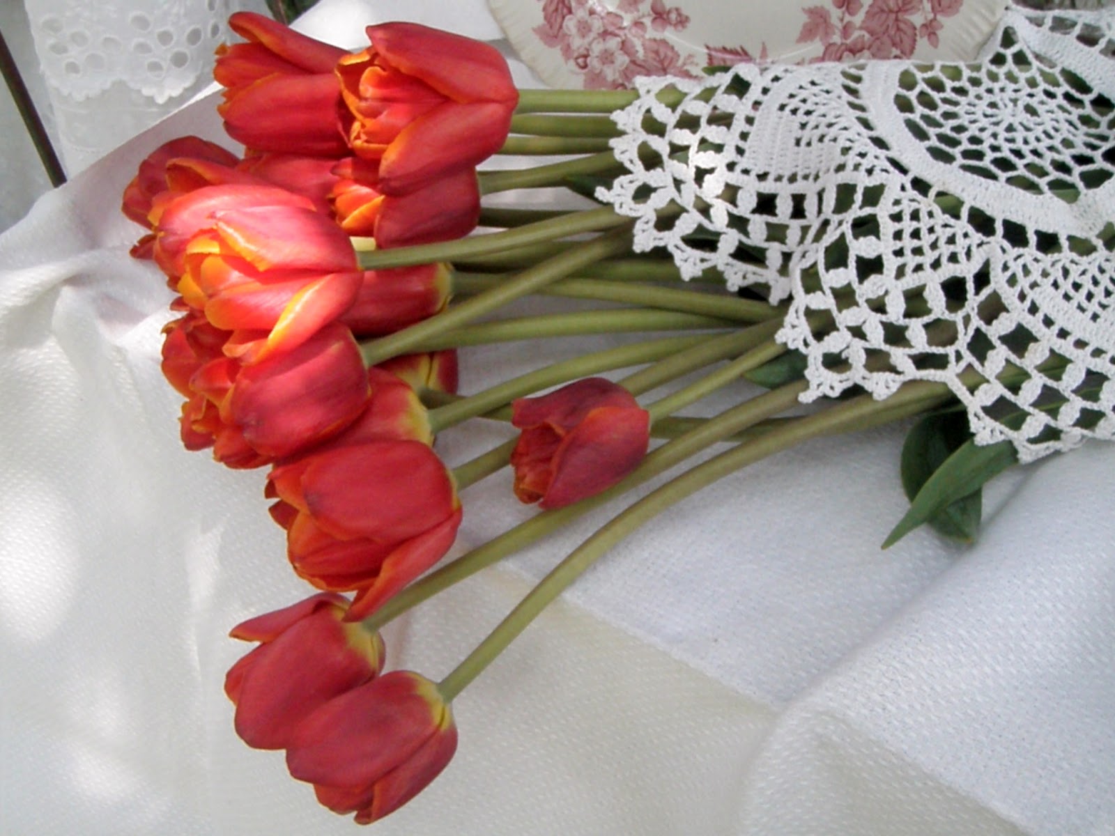 Cabin & Cottage : China, Red Tulips, & Lace