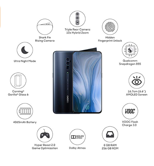 OPPO Reno 10x Zoom (Jet Black, 8GB RAM, 256 GB Storage) with No Cost ...