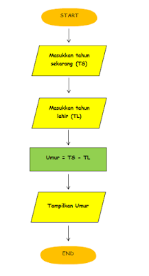 Flowchart Menghitung Usia berdasarkan Tahun Lahir dan Tahun Sekarang