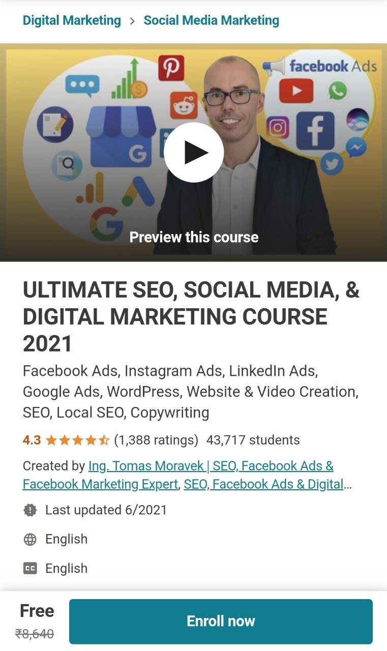 ULTIMATE SEO, SOCIAL MEDIA, & DIGITAL MARKETING COURSE 2021 | Udemy ...