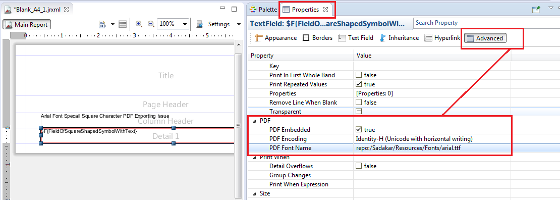 Display special character in jasper report using ireport