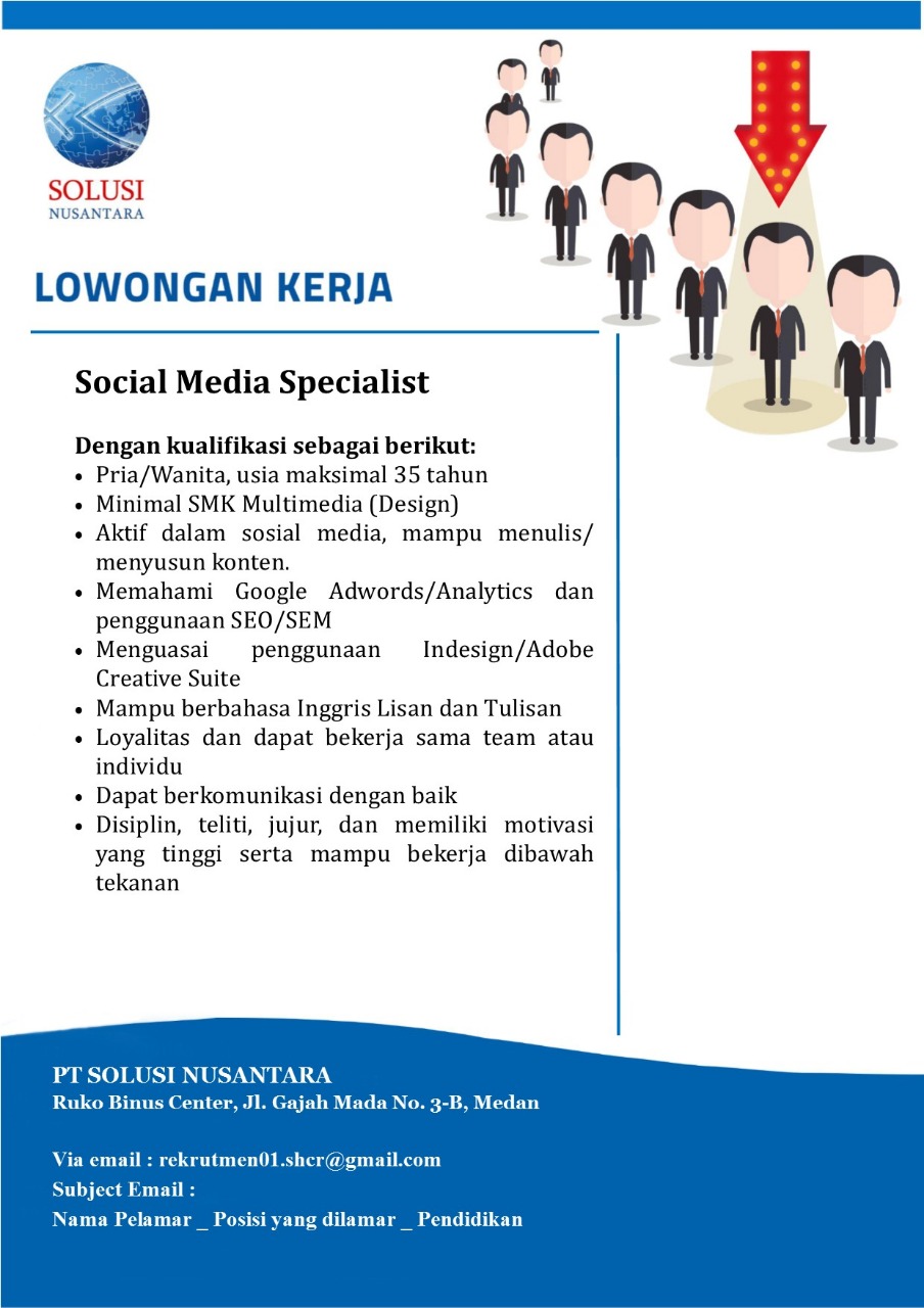 Loker Medan Terbaru April 2020 di PT Solusi Nusantara Medan - MedanLoker.Com - Lowongan Kerja Medan